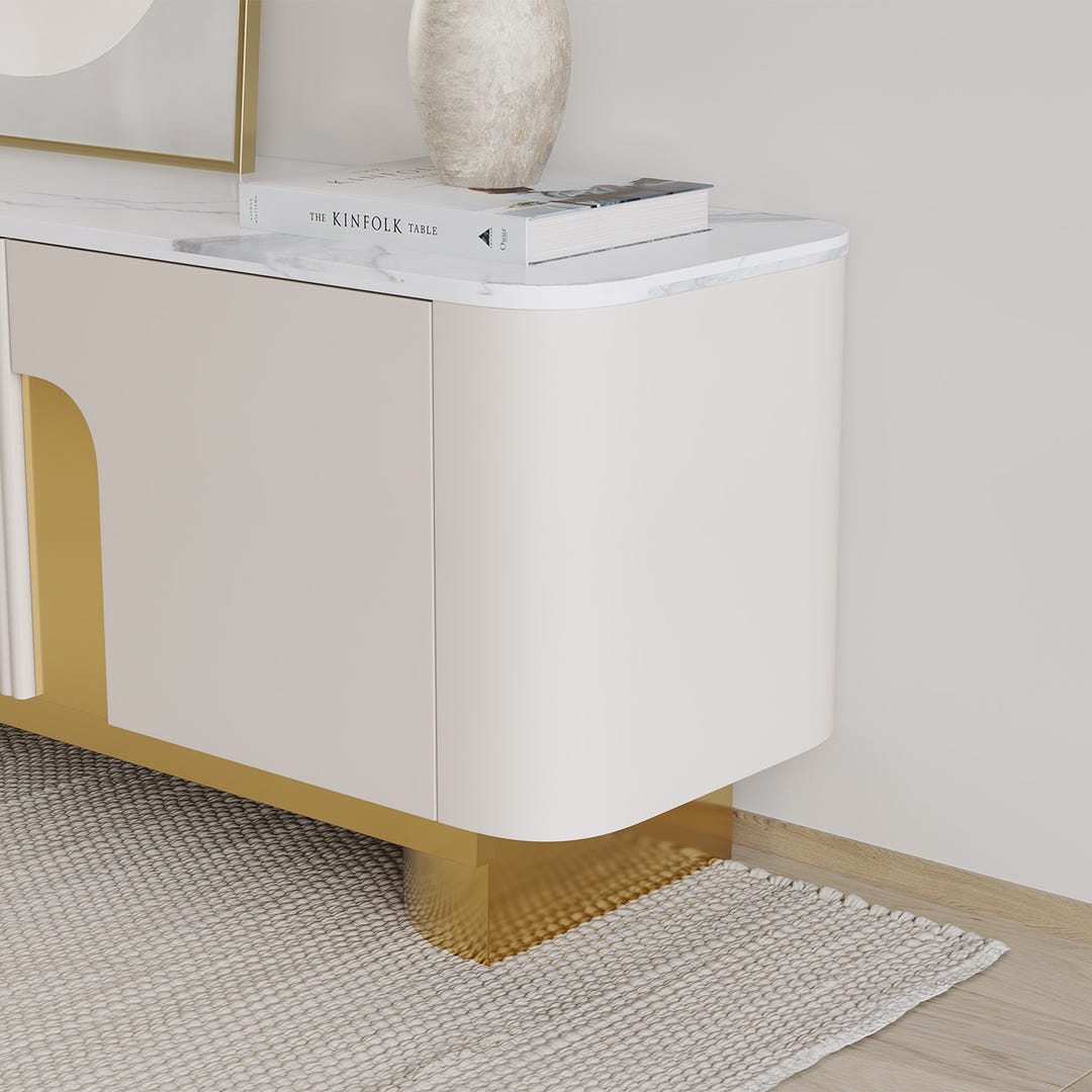 Rounded-Corner TV Stand with Storage | Aliving Home Nordic TV Bench