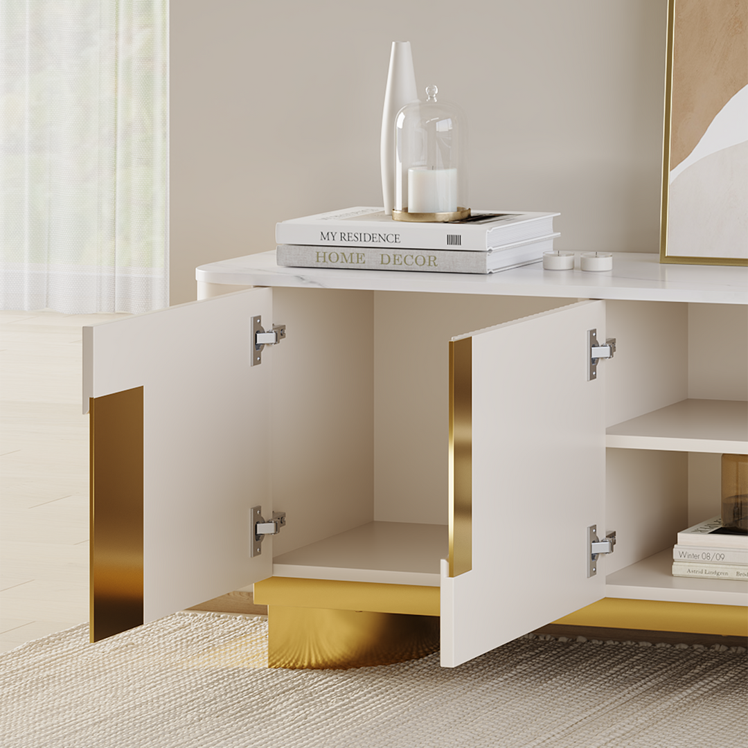 Rounded-Corner TV Stand with Storage | Aliving Home Nordic TV Bench